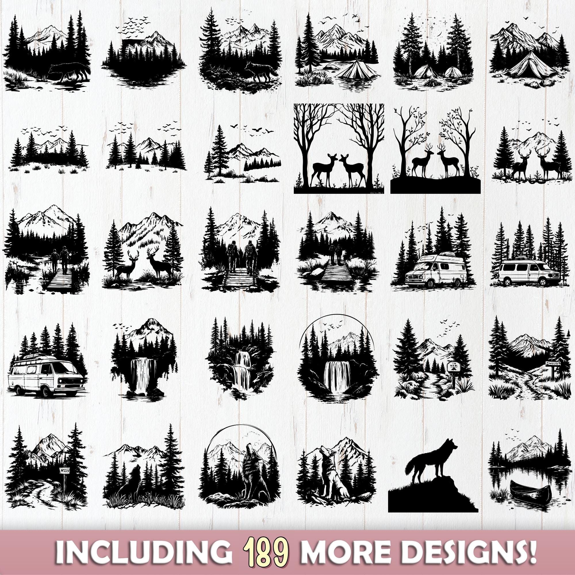 Forest Scenery Landscape SVG Bundle - Wilderness Camping Silhouette ...
