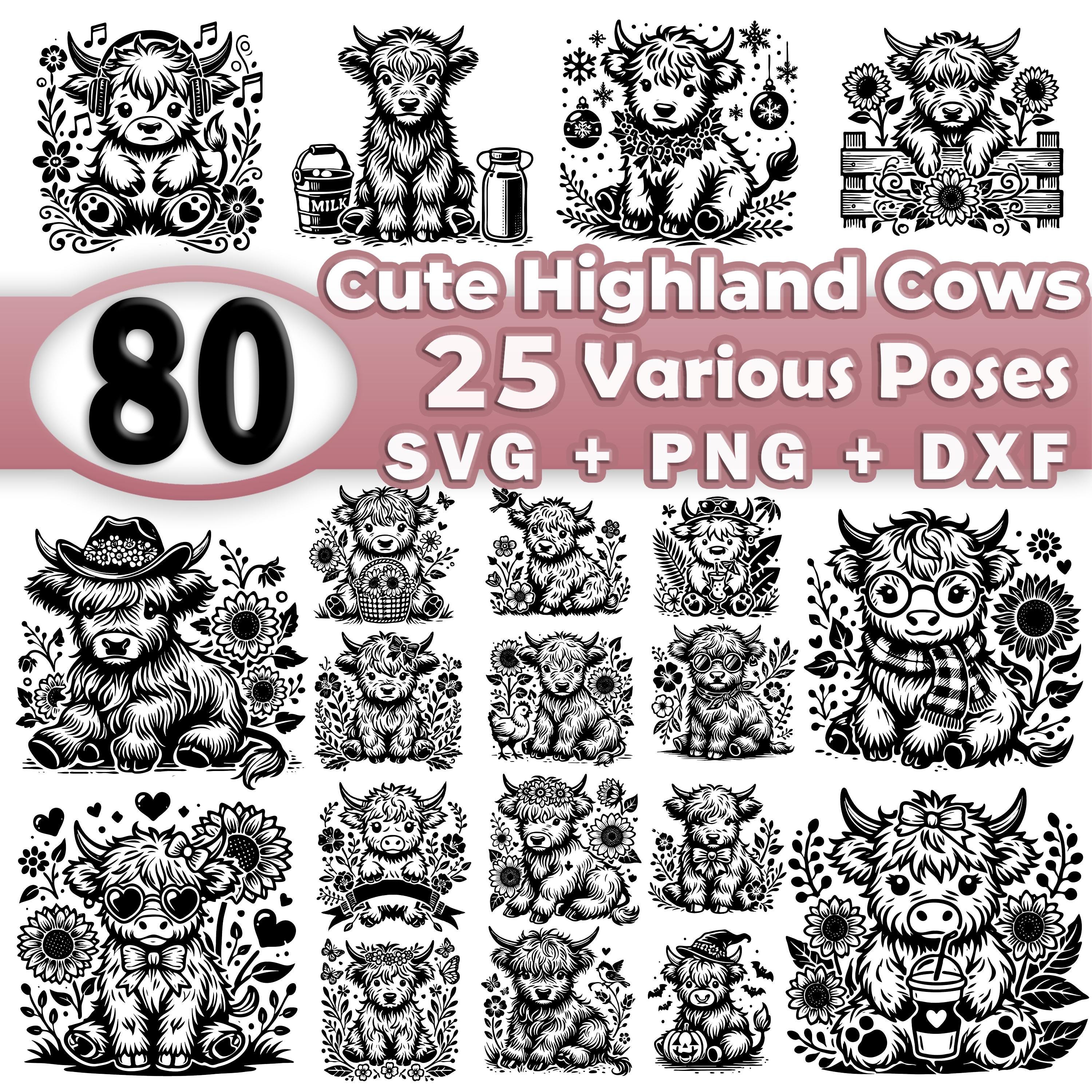 Cute Baby Highland Cow Svg Bundle File | Farm Cow Animals Illustration ...