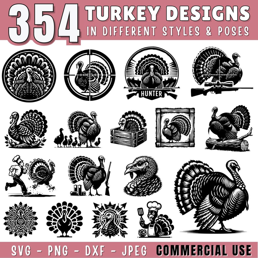 Turkey SVG Bundle | Thanksgiving Turkey Clipart, Turkey Hunting Svg ...