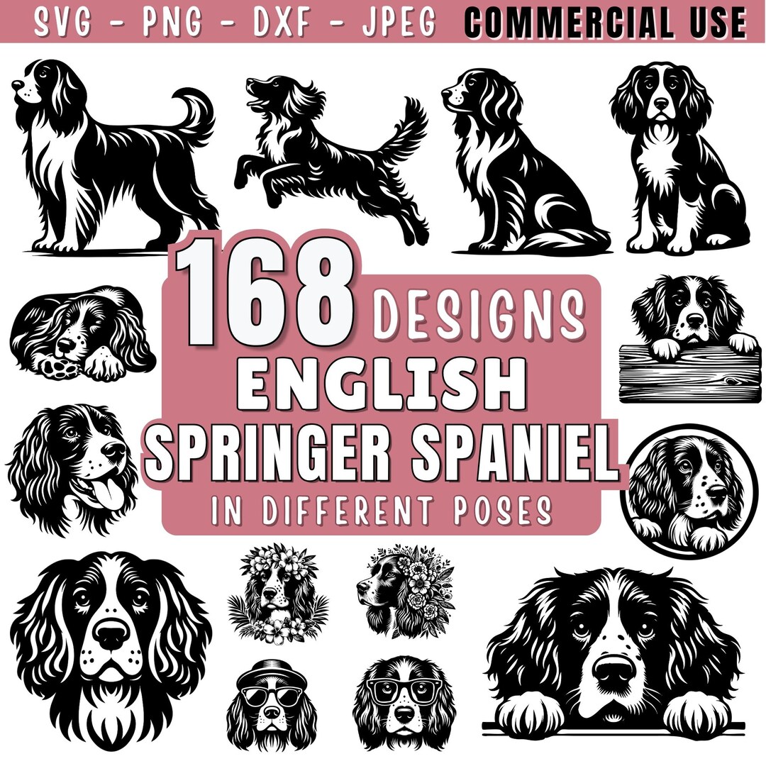English Springer Spaniel Dog SVG Bundle | Peeking Dog Silhouette ...