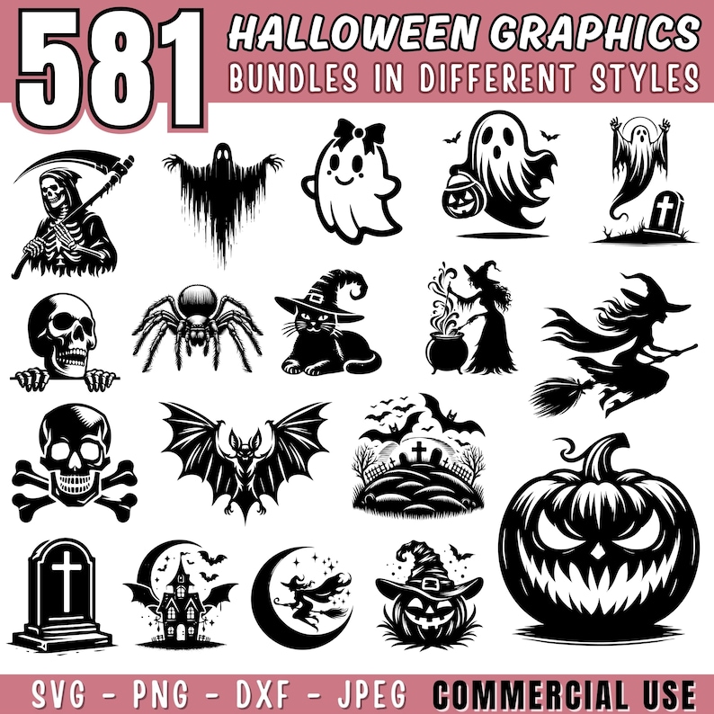 Halloween SVG Bundle | Ghost, Witch, Skeleton, Skull, Pumpkin ...