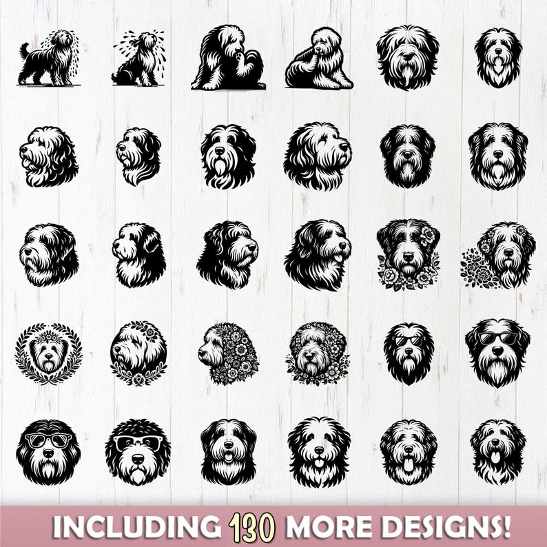 Old English Sheepdog SVG Bundle | Peeking & Silhouette Bobtail Clipart ...