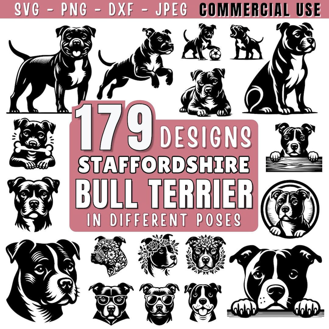 Staffordshire Bull Terrier SVG Bundle | Peeking & Silhouette Staffy ...