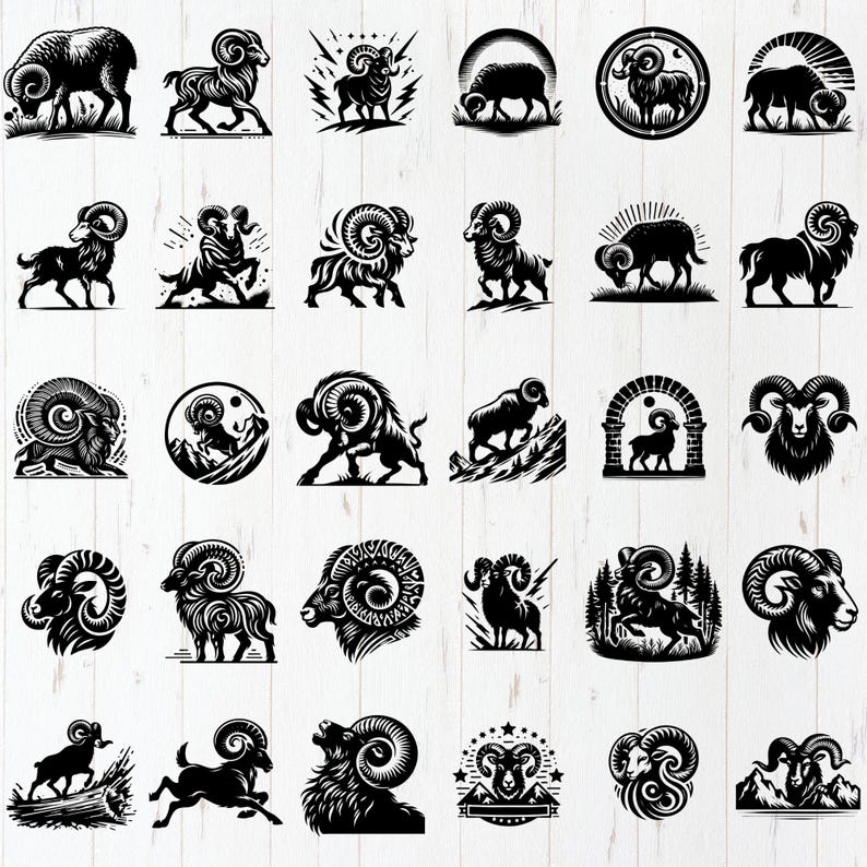 Ram SVG Bundle | Bighorn and Farm Ram Clipart | Tup Svg | Buck Sheep ...
