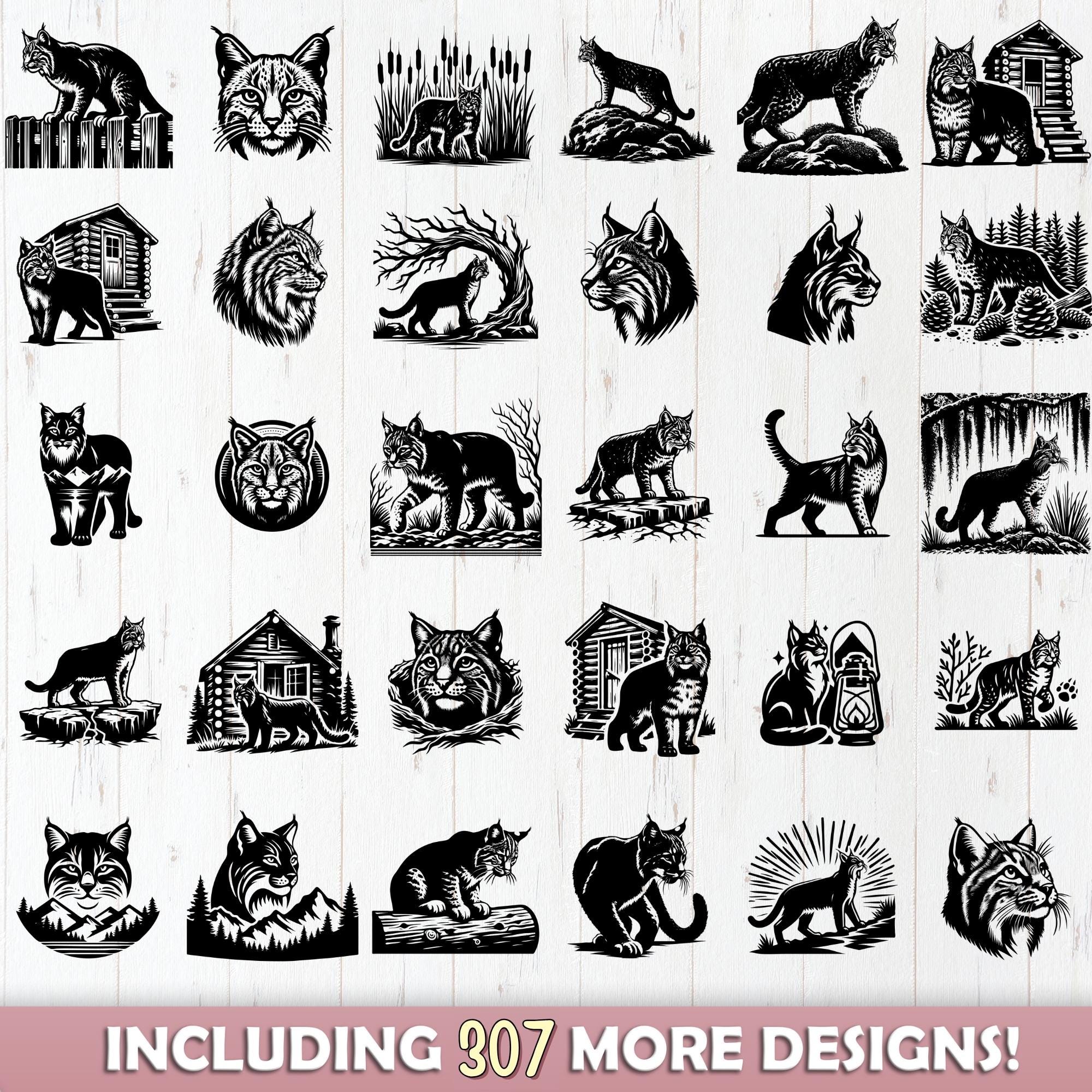 Bobcat Designs SVG Bundle, Bobcat Silhouette, Wild Cat Clipart, Forest ...