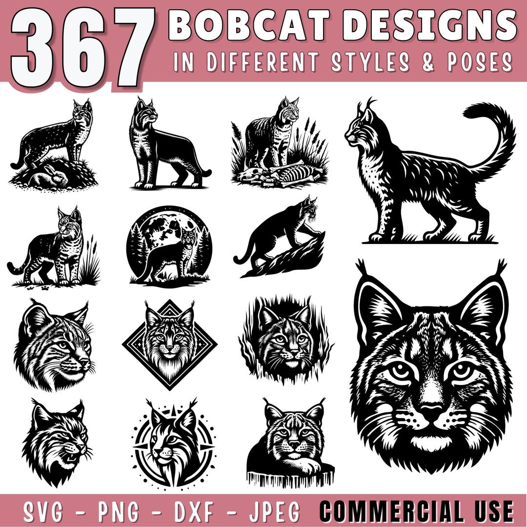 Bobcat Designs SVG Bundle, Bobcat Silhouette, Wild Cat Clipart, Forest ...