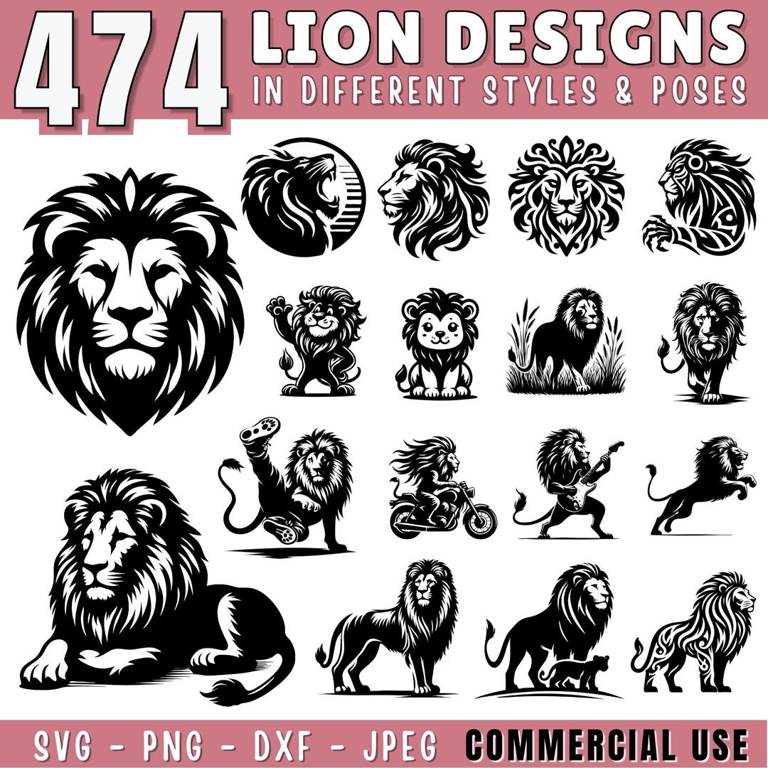 Lion SVG Bundle | Roaring Lion Clipart, Safari Lion Svg, Wild Animal ...