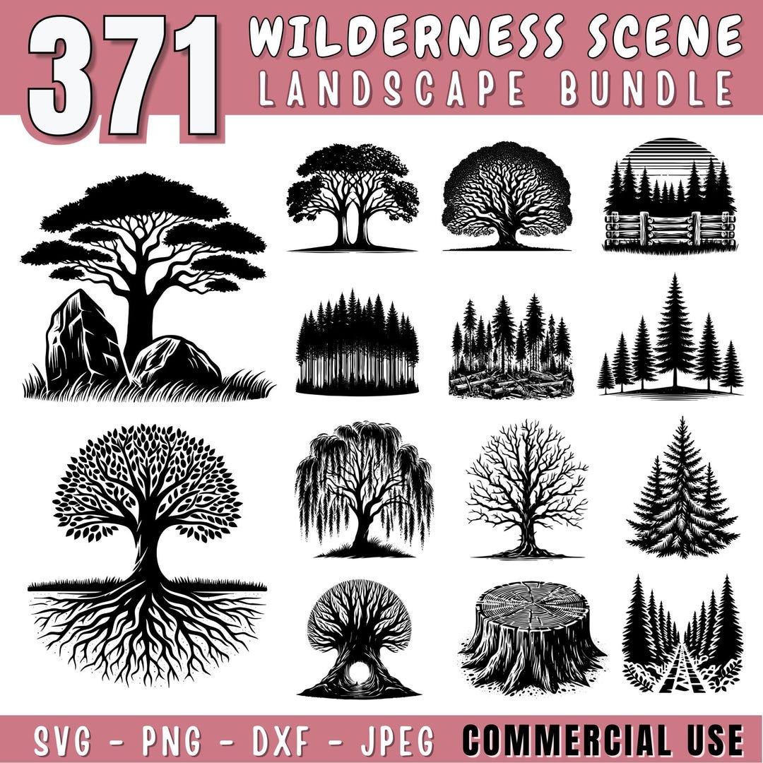 Wilderness Scenery SVG Bundle - Forest Camping Landscape Silhouette ...