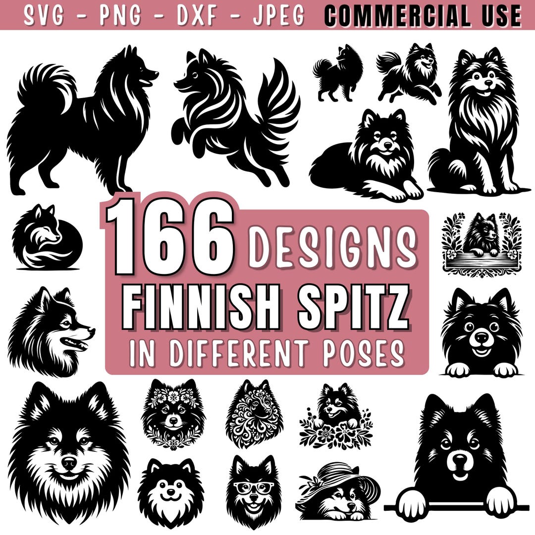 Finnish Spitz Dog SVG Bundle | Pet Dog Vector | Peeking & Silhouette ...
