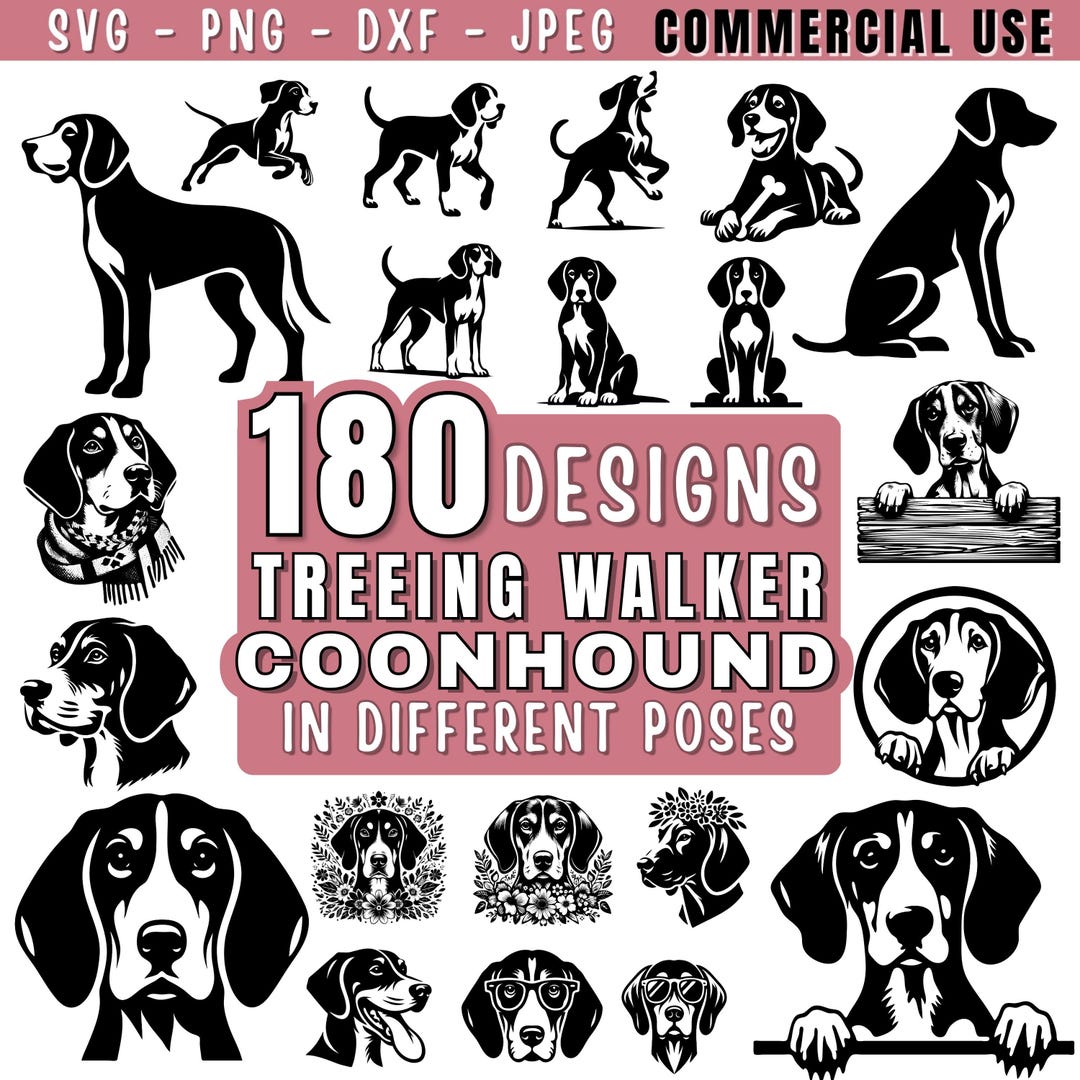 Treeing Walker Coonhound SVG Bundle | Peeking & Silhouette Walker ...