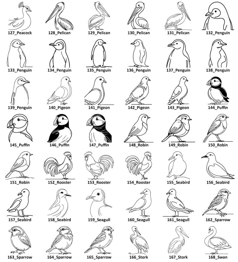 Birds Line Art SVG Bundle | 43 Bird Species Outline Designs | Minimal ...
