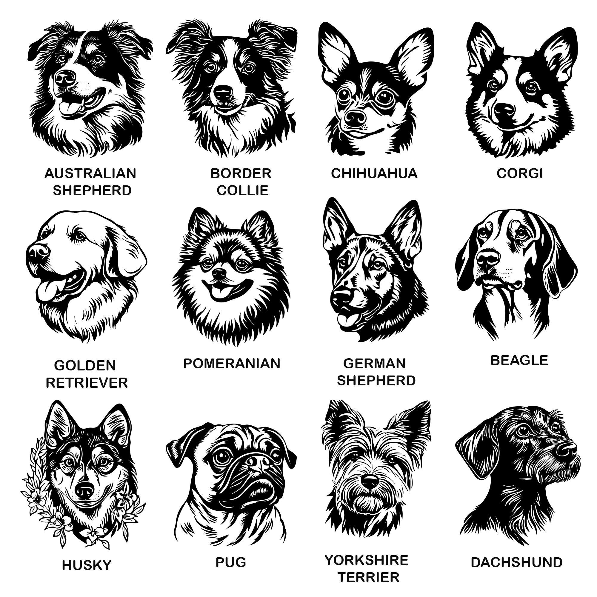 Archivo SVG de cabezas de perro, colección de todas las razas, clipart ...