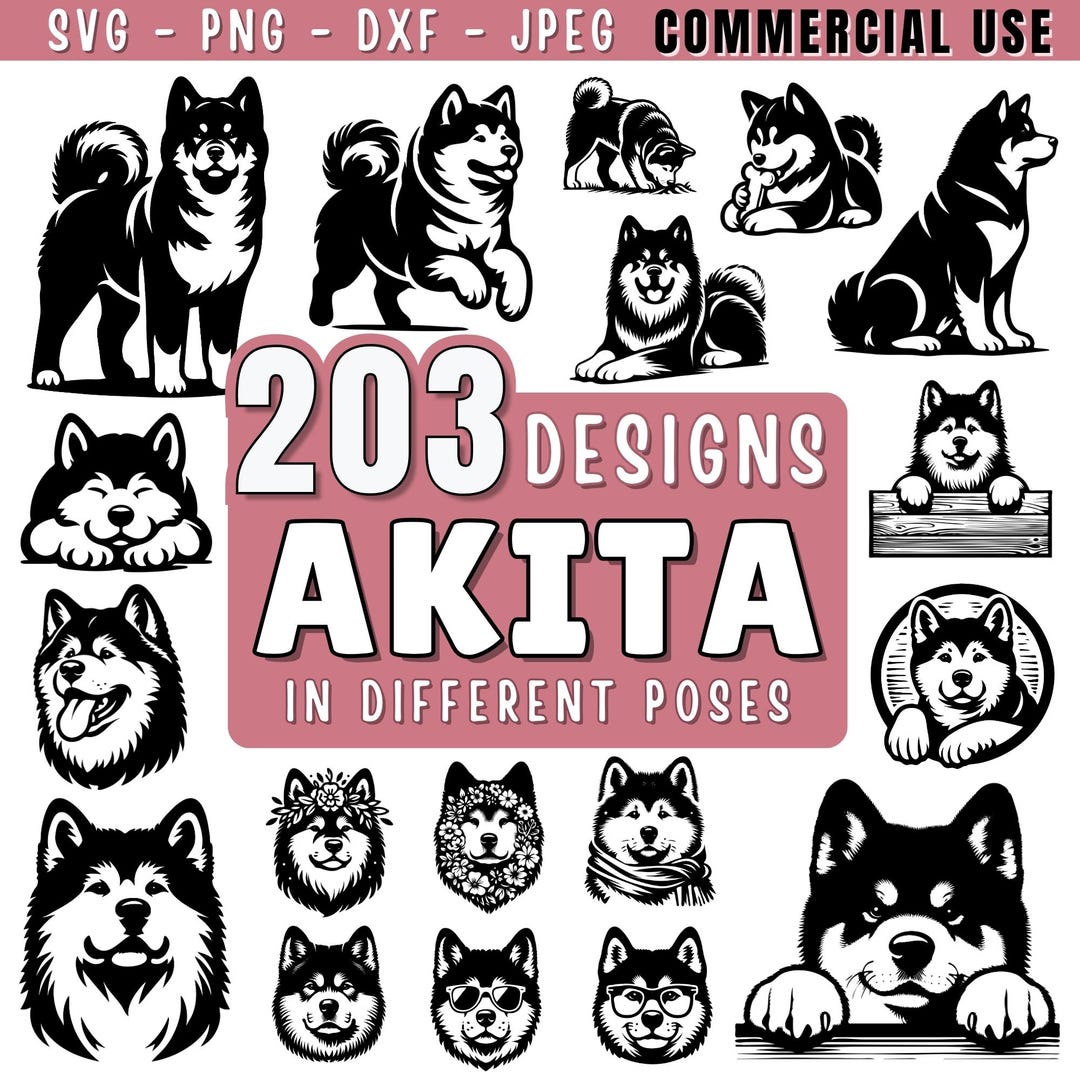 Akita Dog SVG Bundle | Cute Akita Svg | Peeking & Silhouette Akita ...
