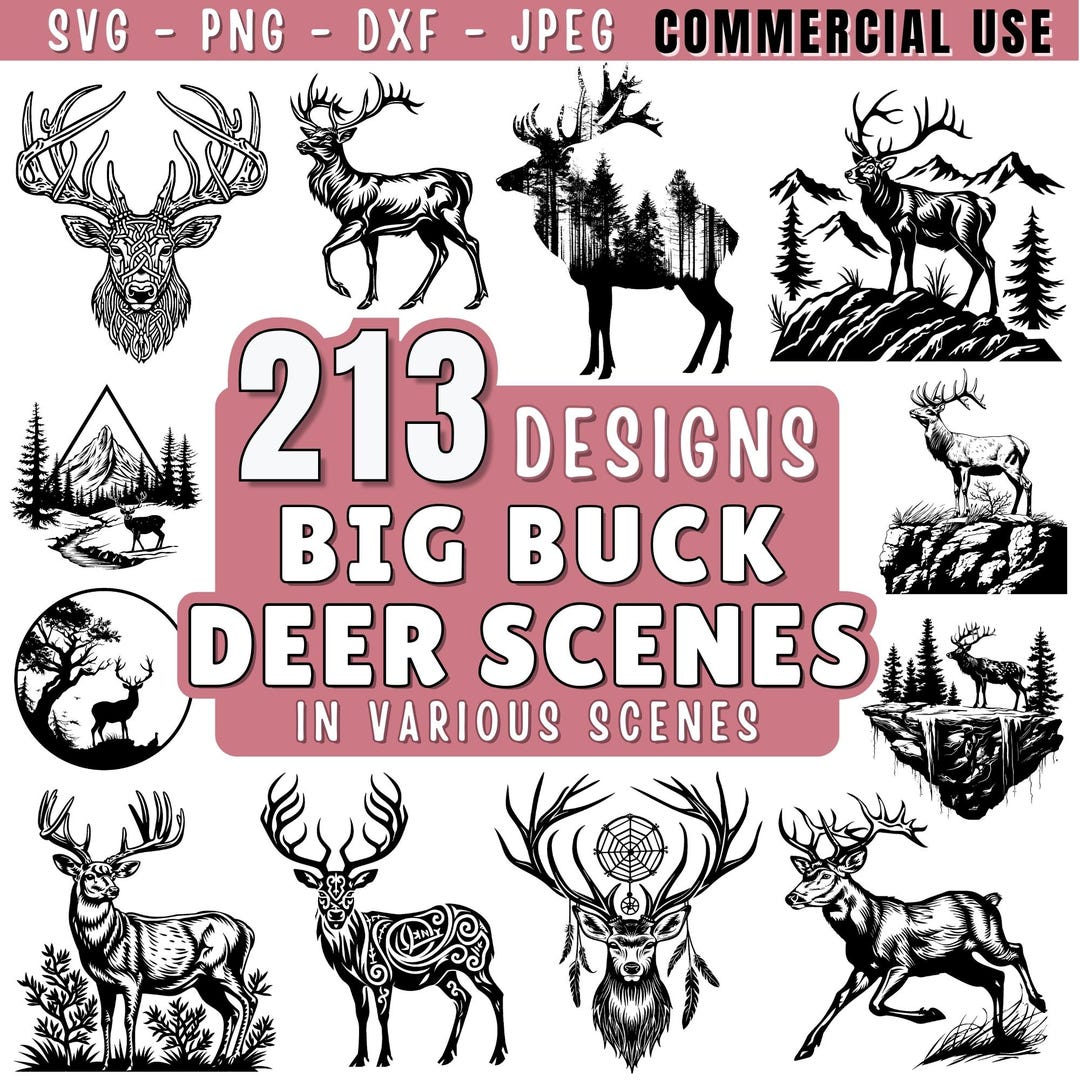 Big Buck Deer Scene SVG Bundle, Fawn Deer Design, Deer Clipart Cricut ...