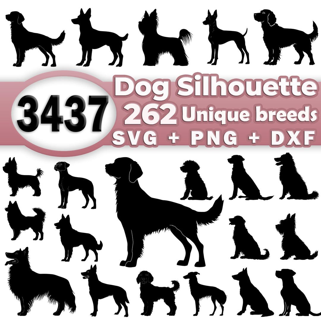 Dog Silhouette SVG Bundle File, All Dog Breeds Complete Collection, Dog ...