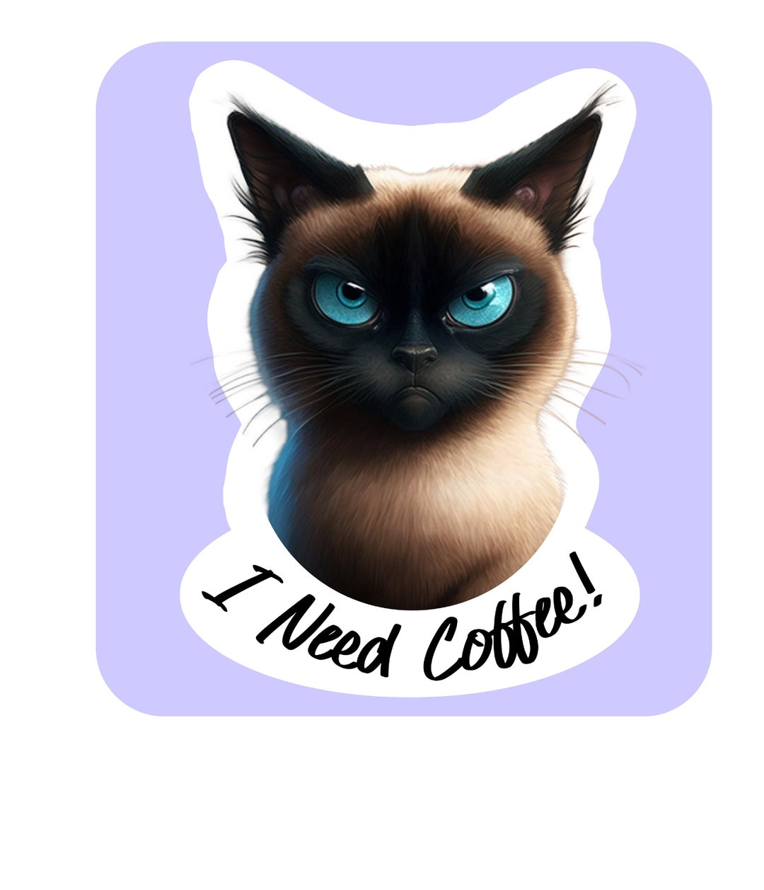 Grumpy Siamese Cat Kitten Full Color Vinyl Sticker Water Bottle Sticker ...
