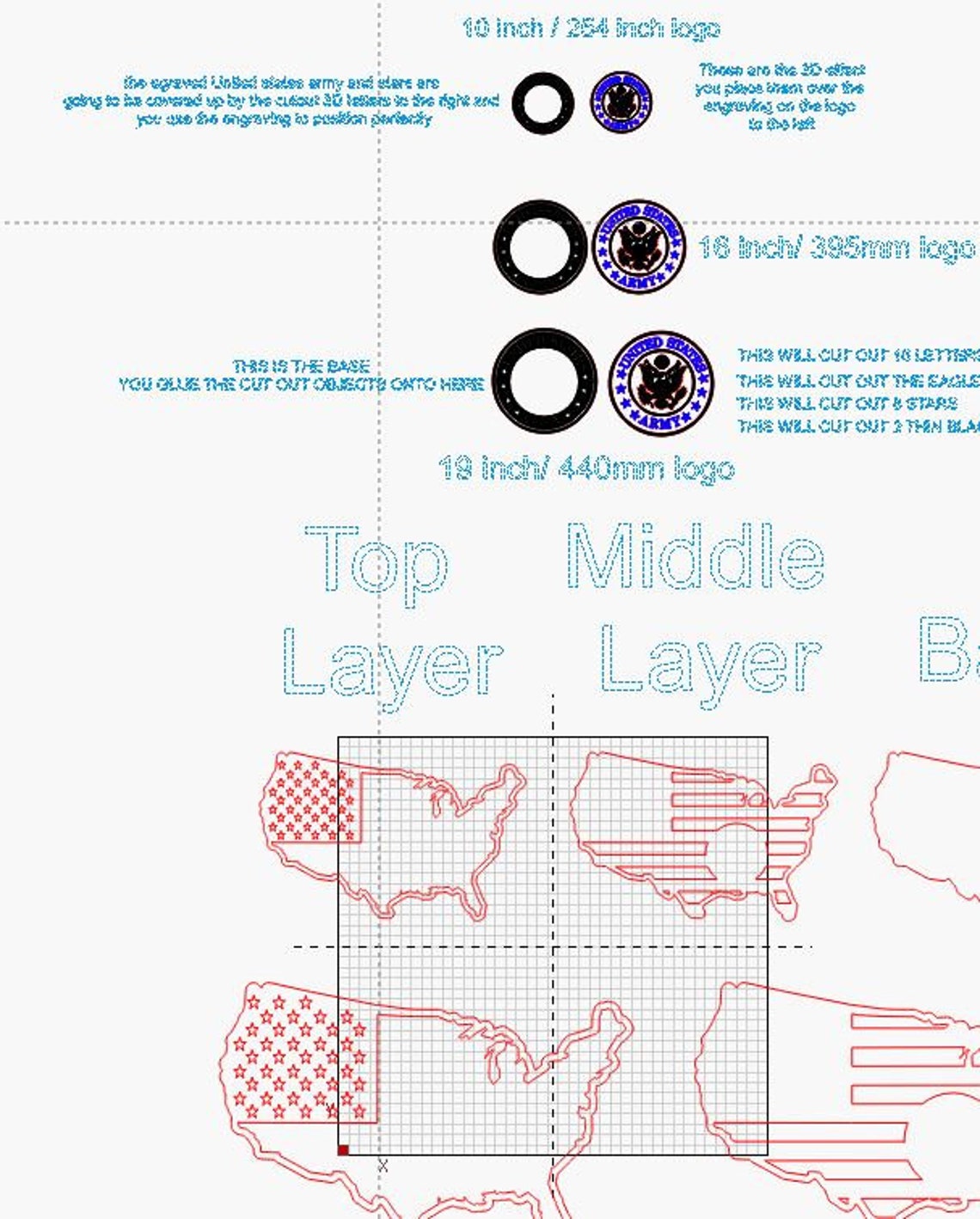 Laser Cut 3 Layered Army USA File SVG, Dxf Digital Download Diode ...
