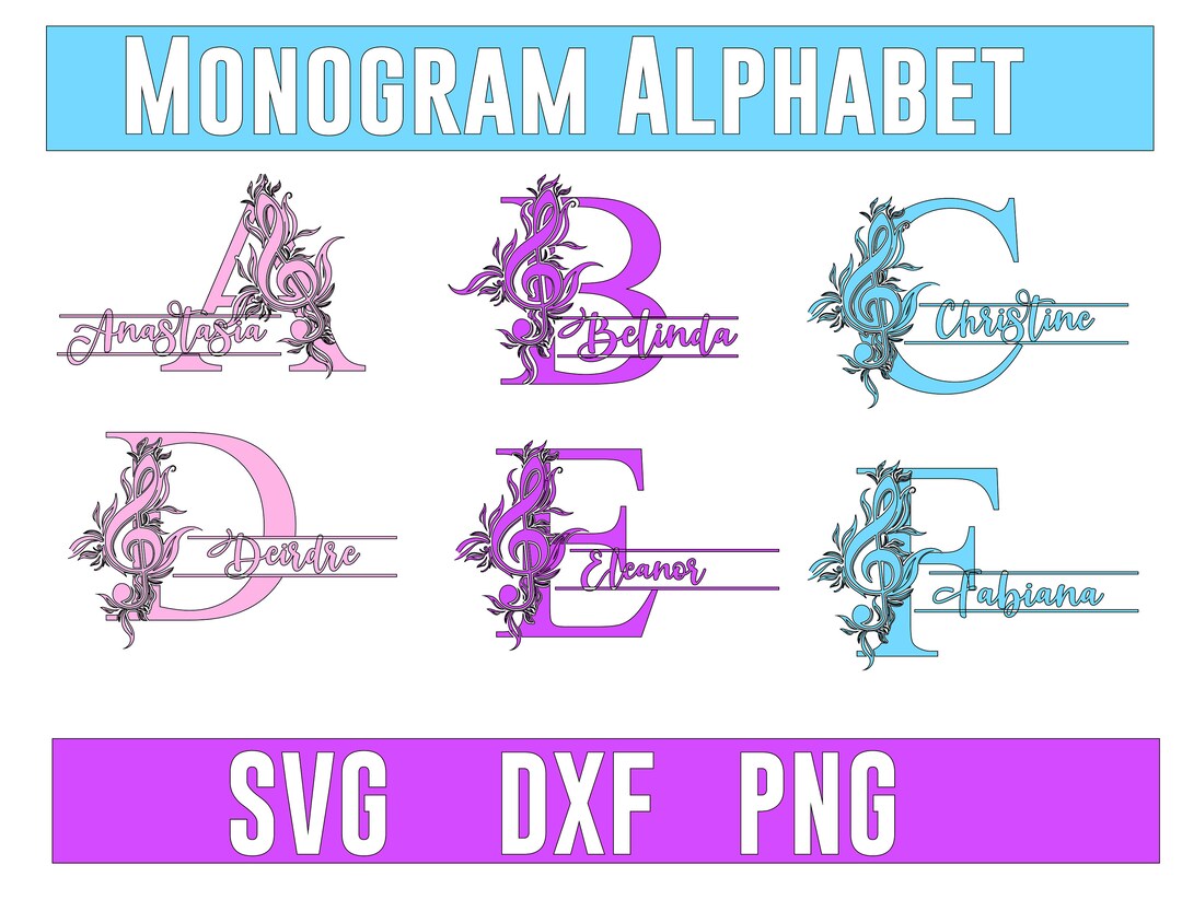 Music Notes Split Monogram Alphabet, SVG, DXF, PNG, Digital Download ...