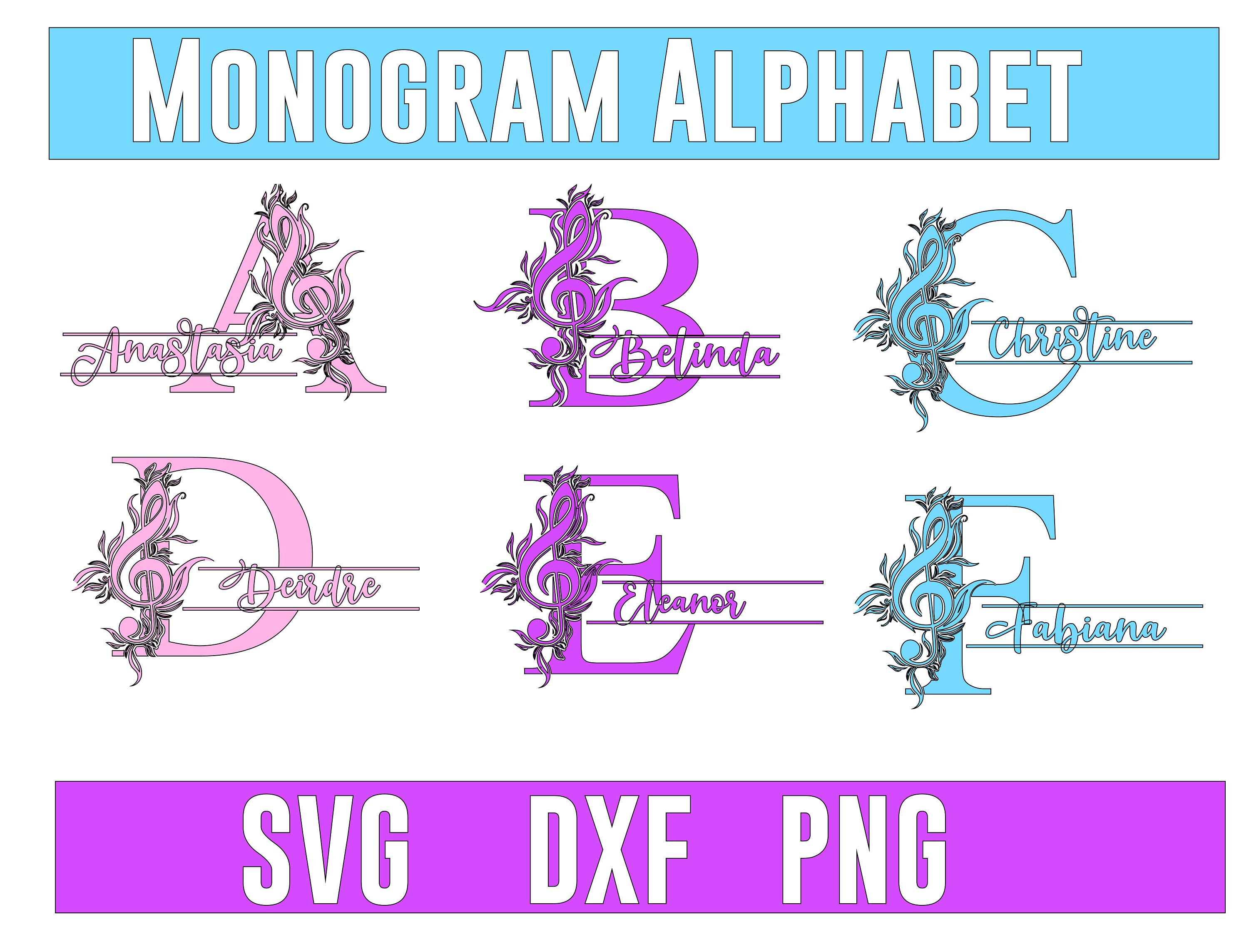 Music Notes Split Monogram Alphabet, SVG, DXF, PNG, Digital Download ...