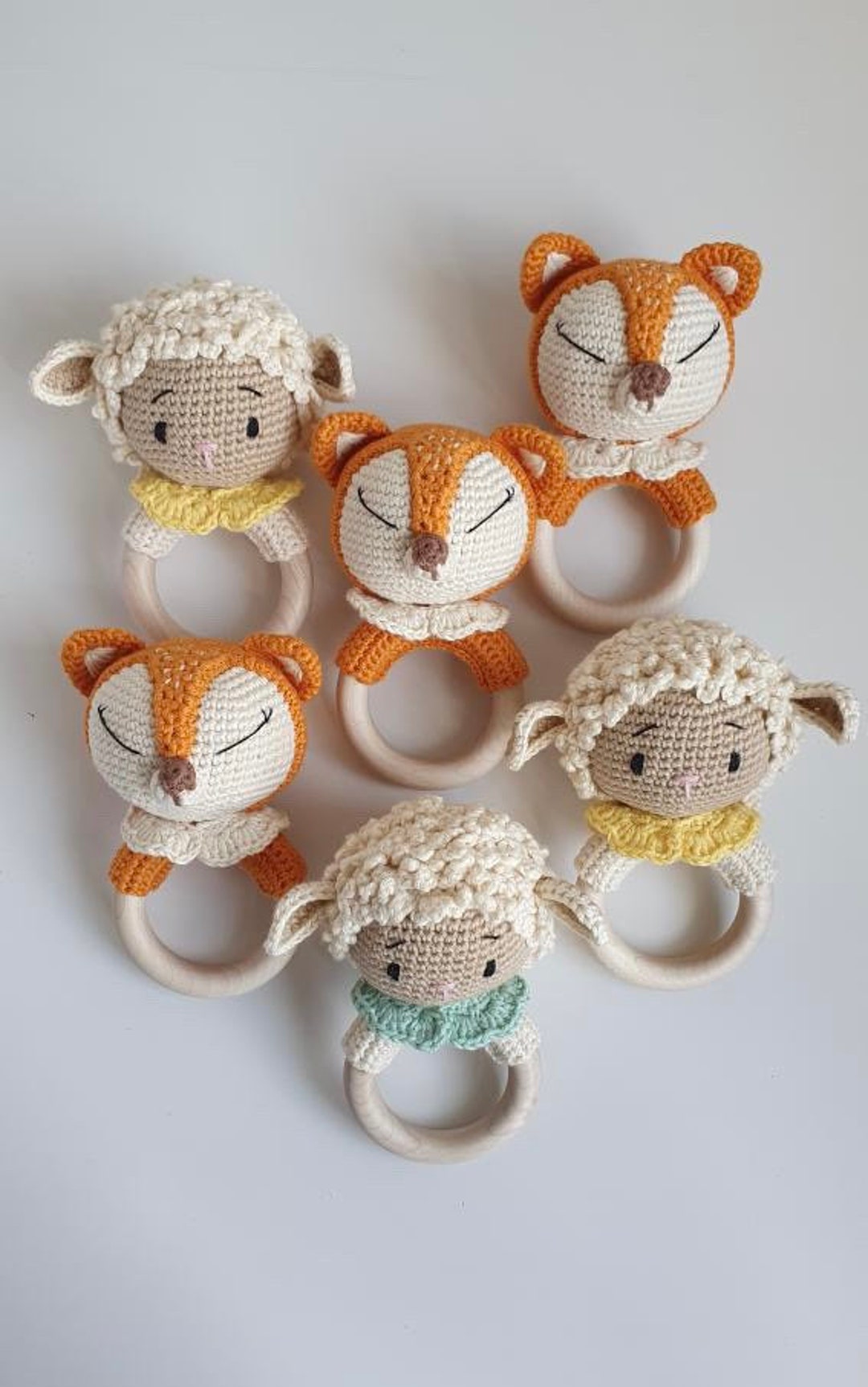 Crochet Rattle Sheep, Interactive Natural Baby Rattle, Sheep Wooden ...