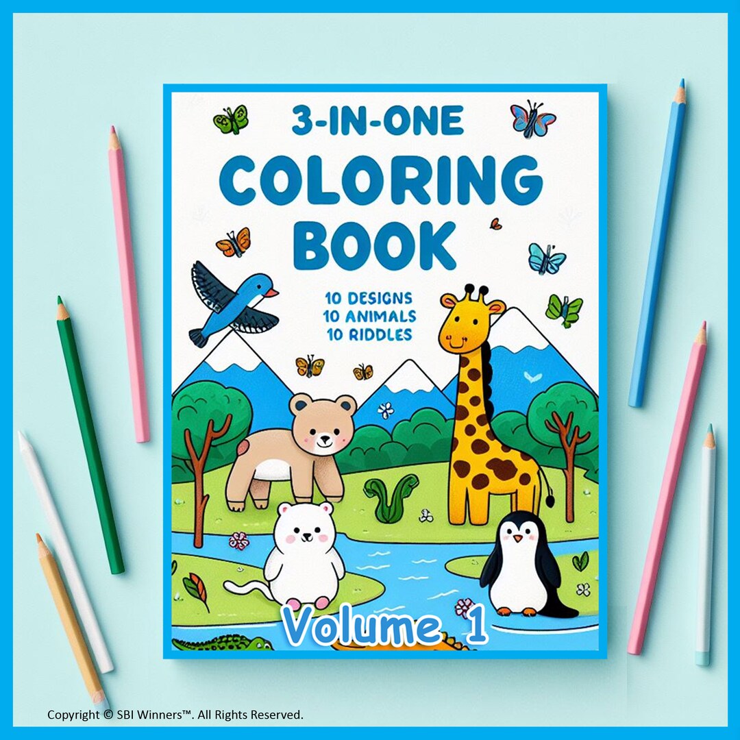 Sky Blue 3-in-1 Animals & Riddles Coloring / Colouring Book • Volume 1 ...