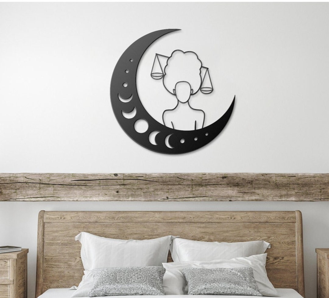 Libra Girl Moon Metal Wall Art Libra Birthday Gift Libra Home Decor ...