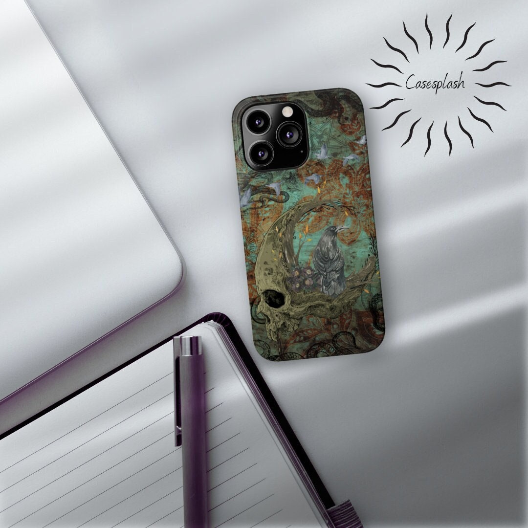 Gothic iPhone Case With Skull and Crow Gothcore Altcore Softgoth ...
