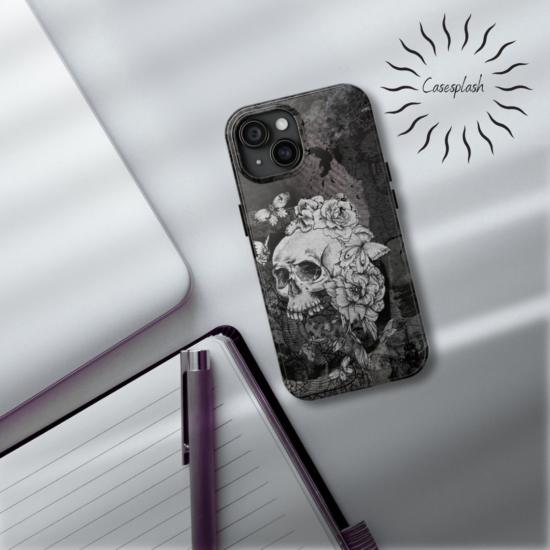 Gothic iPhone Case With Skulls and Roses Moths Dark Gothcore Metal ...