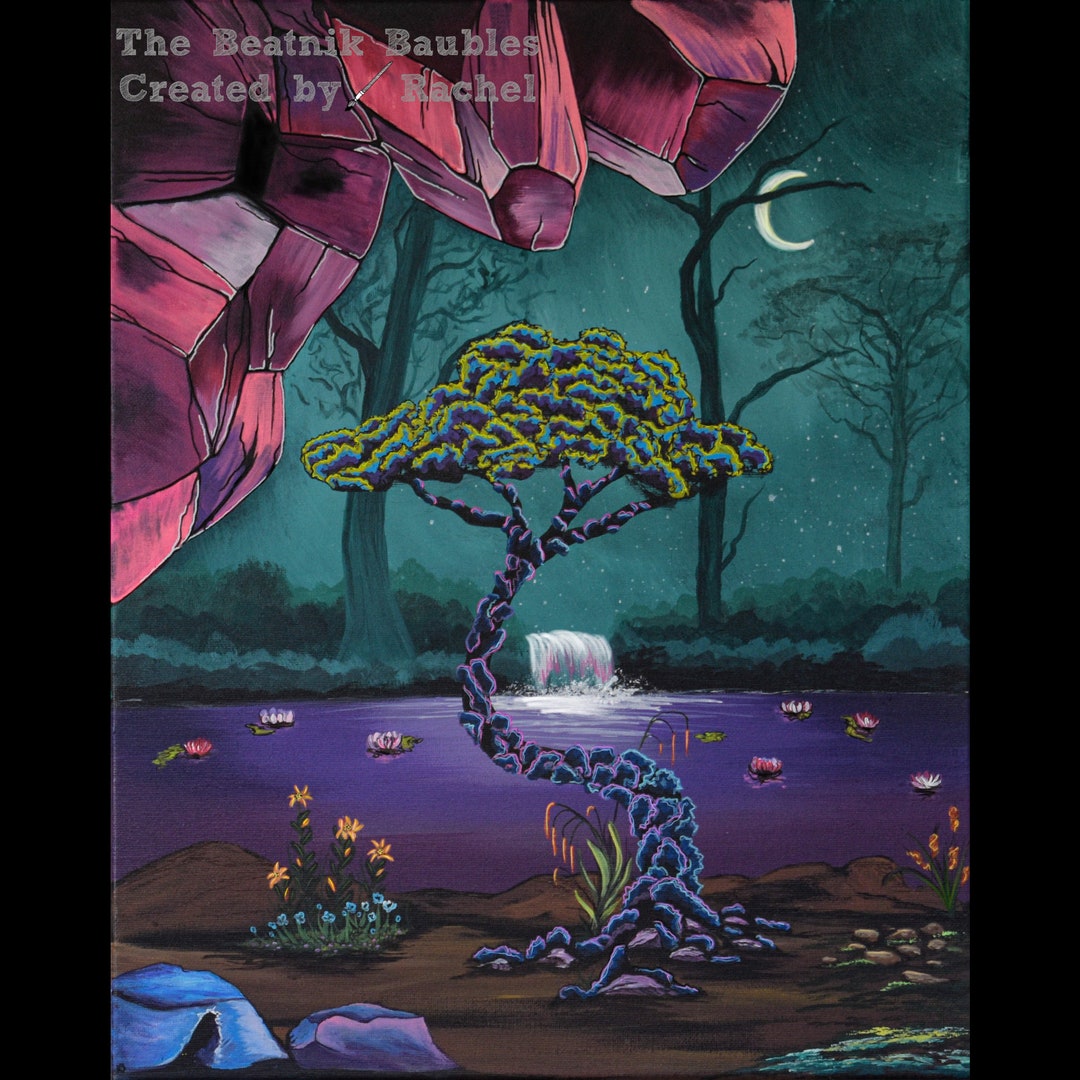 Mystical Oasis: 16x20 Acrylic Fantasy Art With Crystal and Tree - Etsy