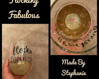 Flocking Fabulous Glitter Wine Stemless / Peek A Boo / Flamingo ...