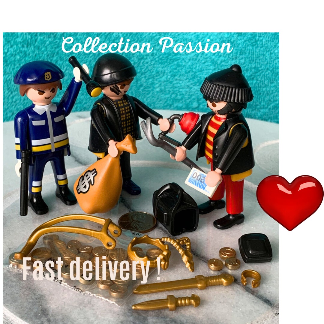 PLAYMOBIL POLICE and THIEF Action Figure Toy, Bank Bandit Robbers and ...