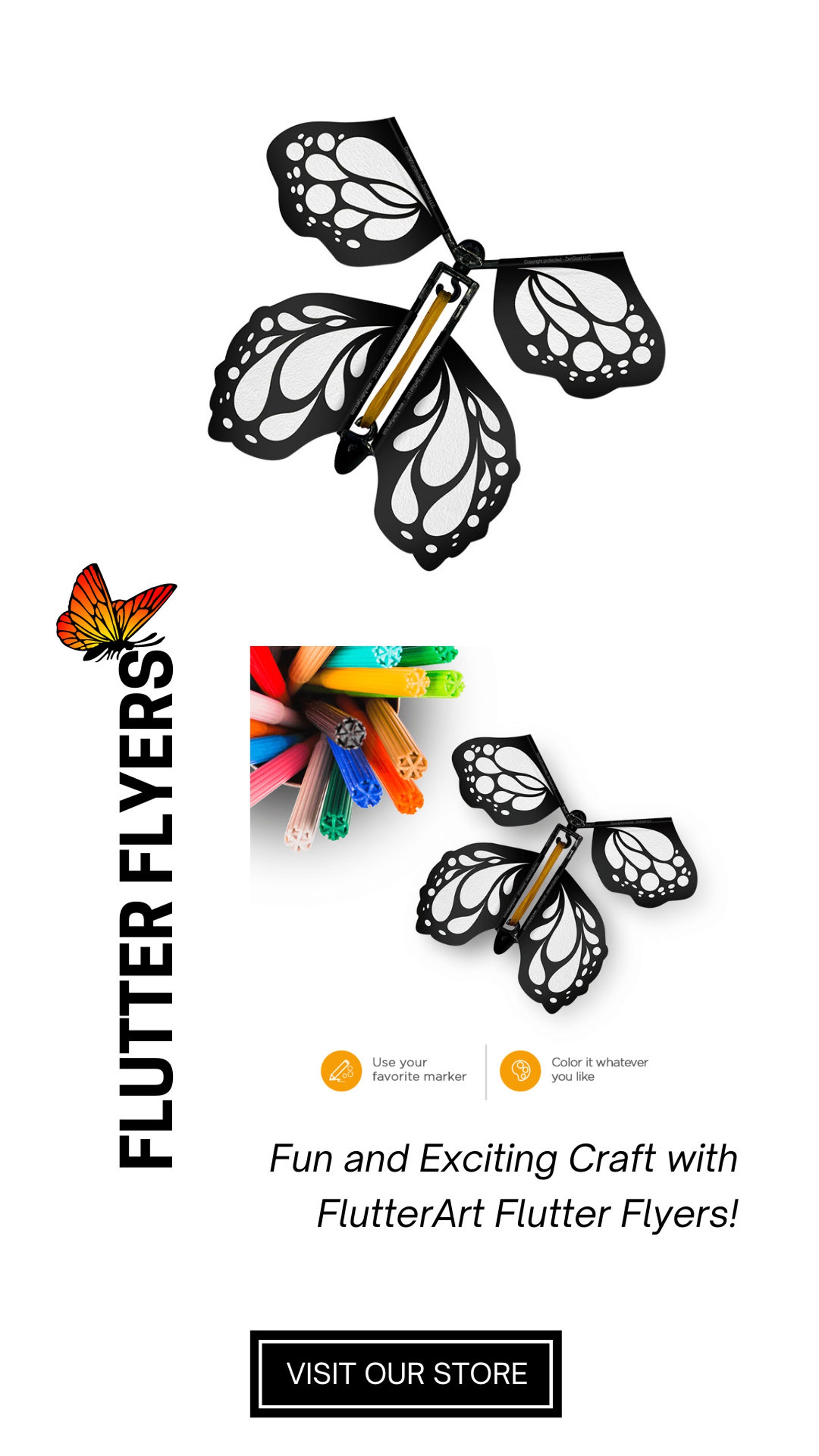 Flutterart Colorable Flying Butterflies – Creative Wind-up Toy for Cards & Crafts, Five ...