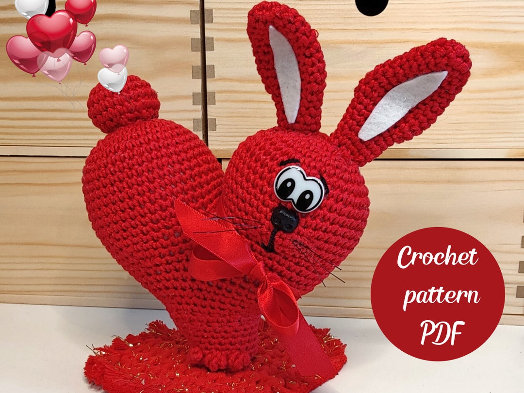 Crochet Pattern Heart Bunny, Amigurumi Tutorial PDF in English, Crochet ...