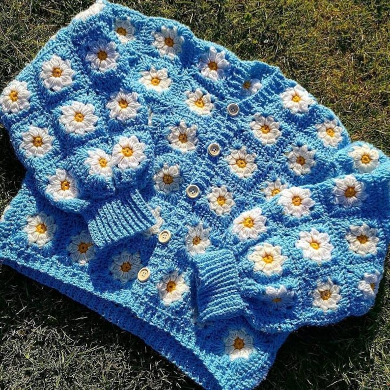 Blue Sky Daisy Cardigan (pattern Only) - Etsy