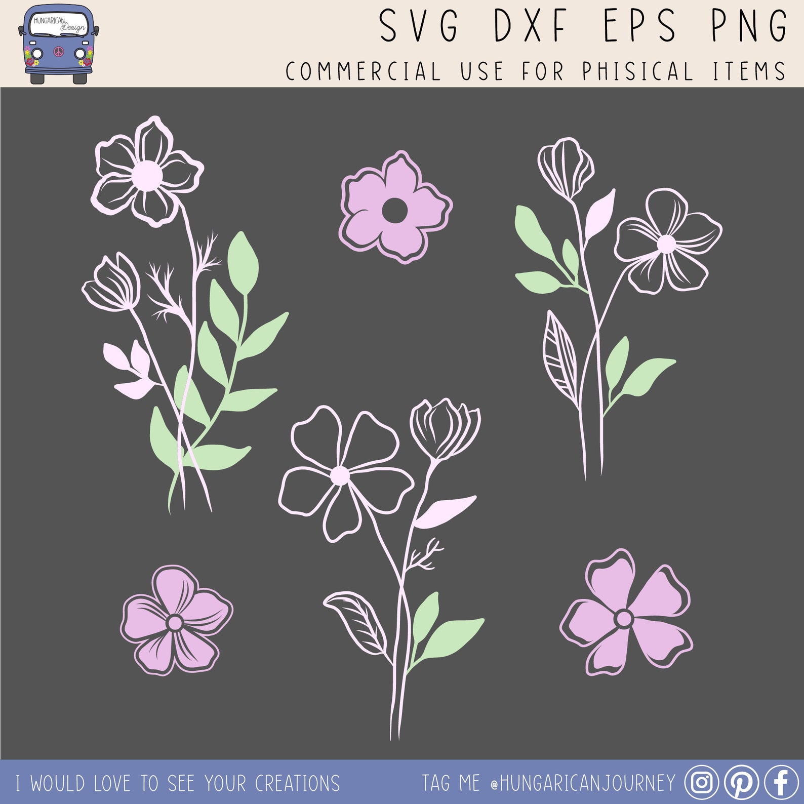 Wildflower Bouquet Svg Bundle Hand Drawn Wildflower Clipart, Minimalist ...