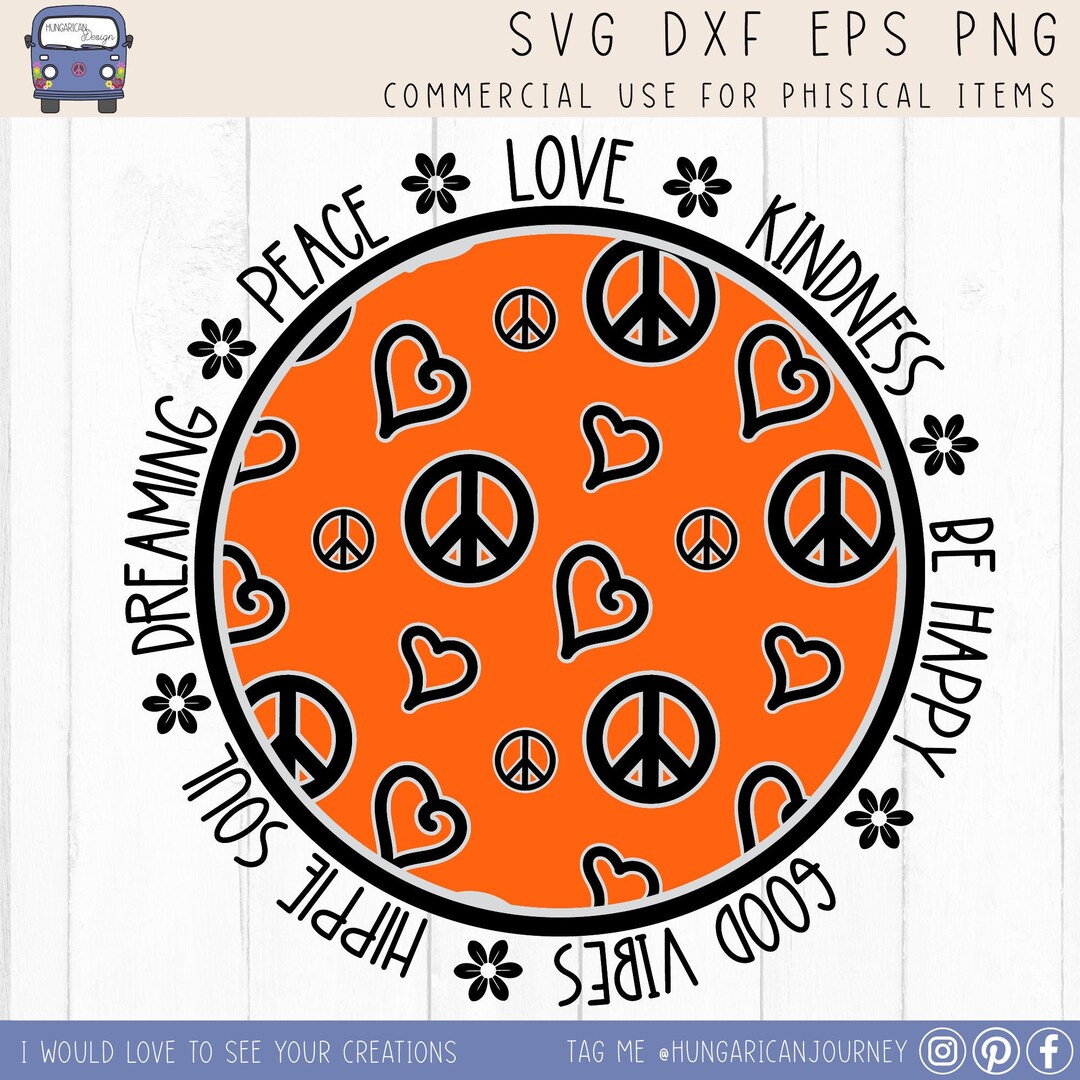 Peace and Heart SVG Layered With Sayings Around, Boho Peace Sign SVG ...