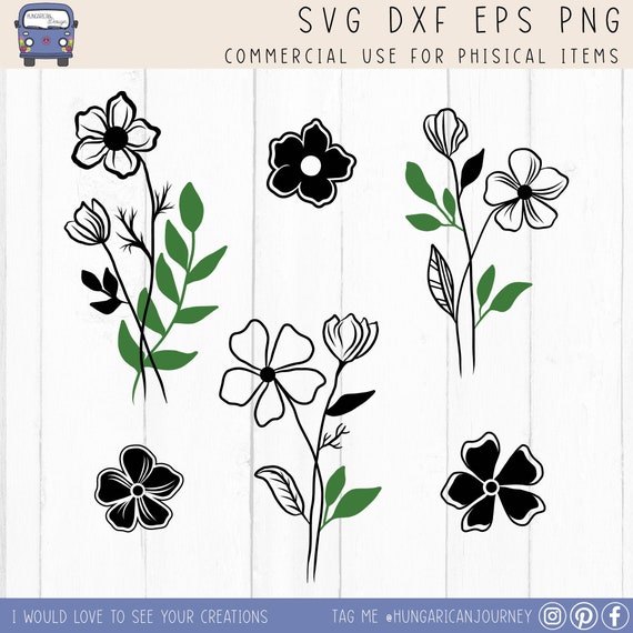 Wildflower Bouquet Svg Bundle Hand Drawn Wildflower Clipart - Etsy