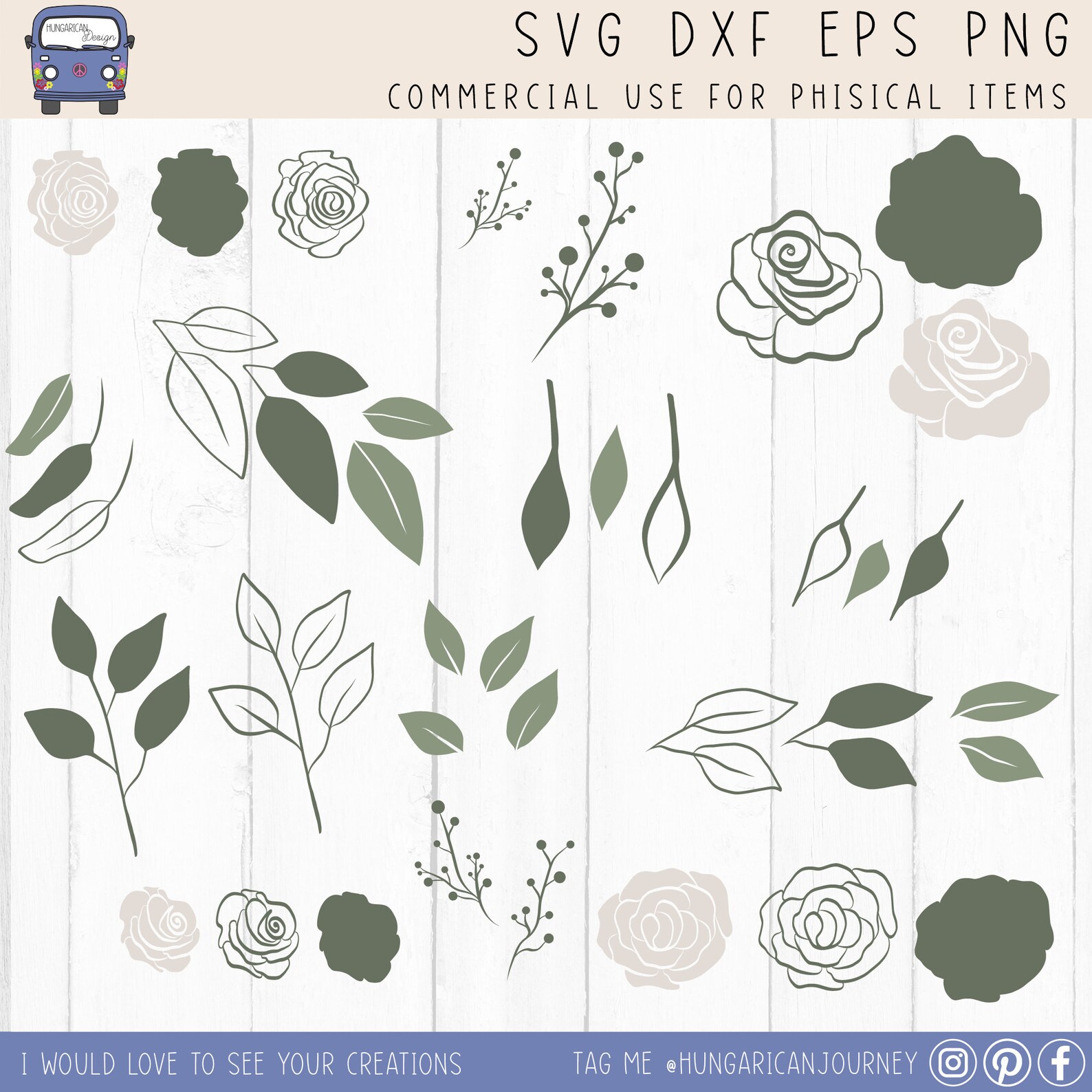 Vintage Rose SVG Files and Clipart for Wedding Invitations, Cards and ...