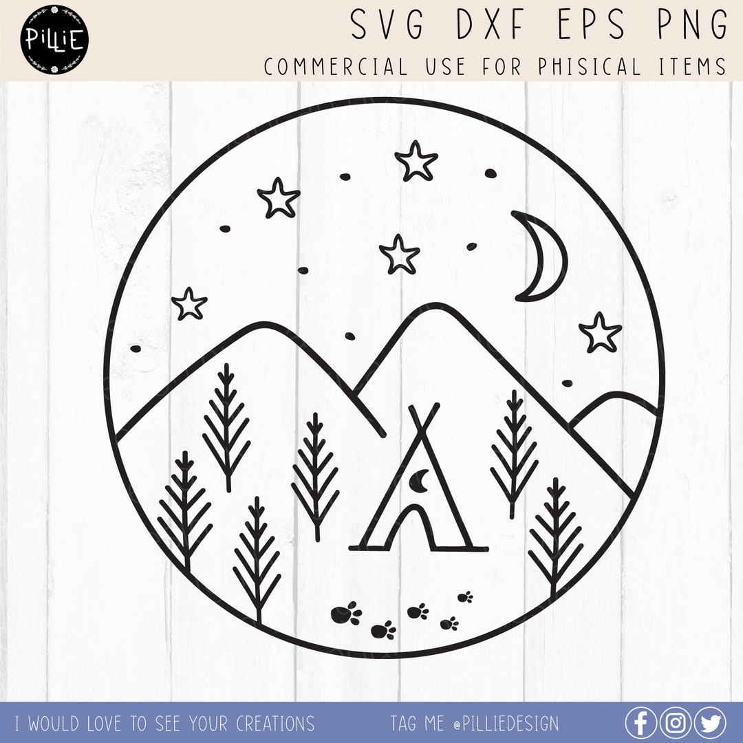 Camping SVG, Mountains SVG, Handdrawn Camping Scene, Tent SVG, Pine ...