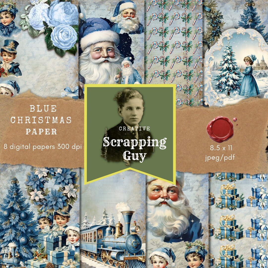 Blue Christmas Digital Paper - Etsy