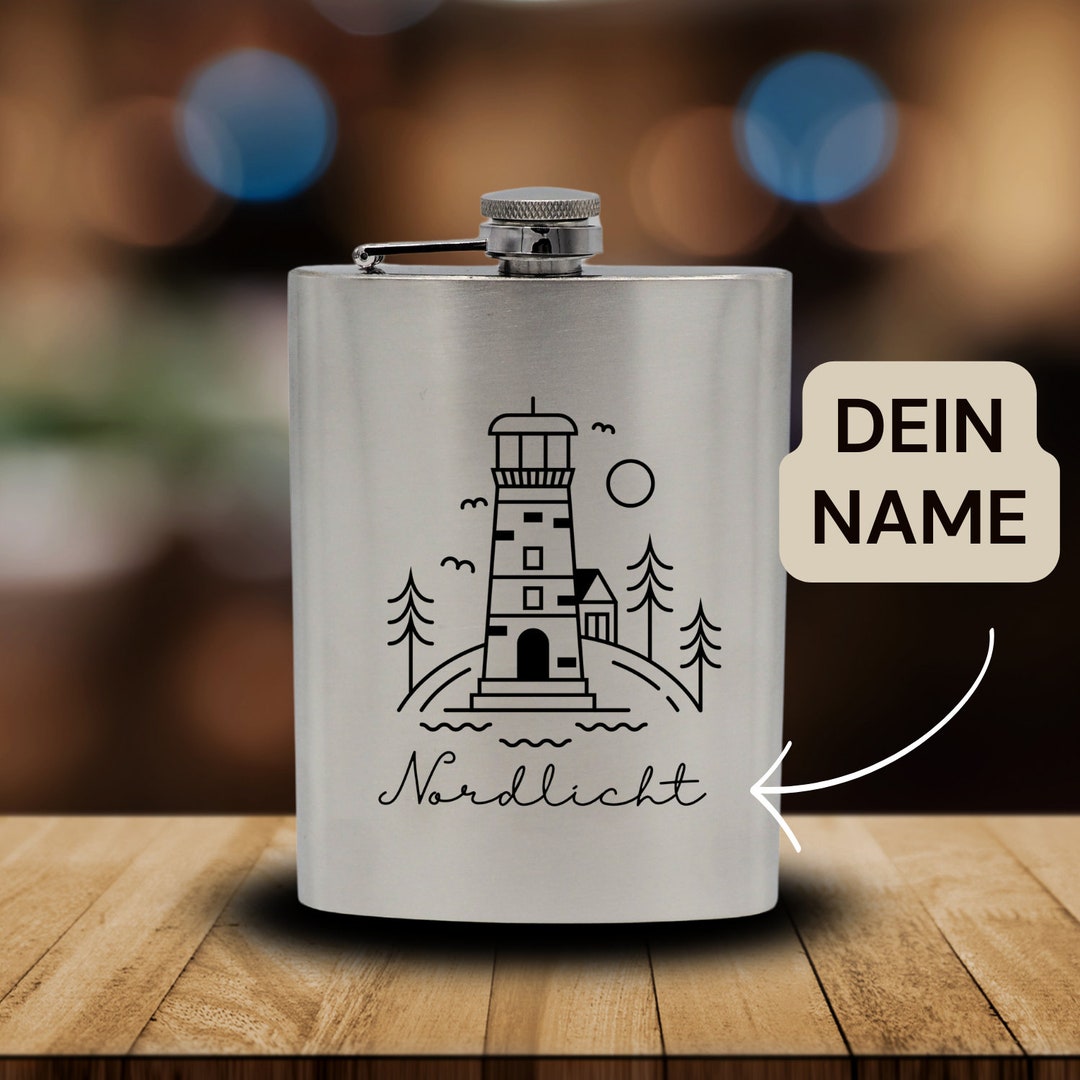 Personalized Hip Flask Lighthouse Northern Germany North Sea Baltic Sea ...
