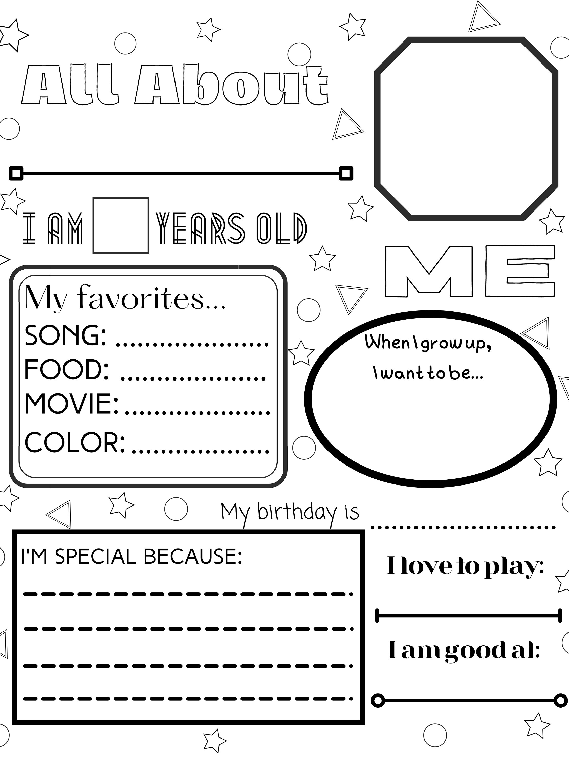 All About Me Printable various Sizes - Etsy