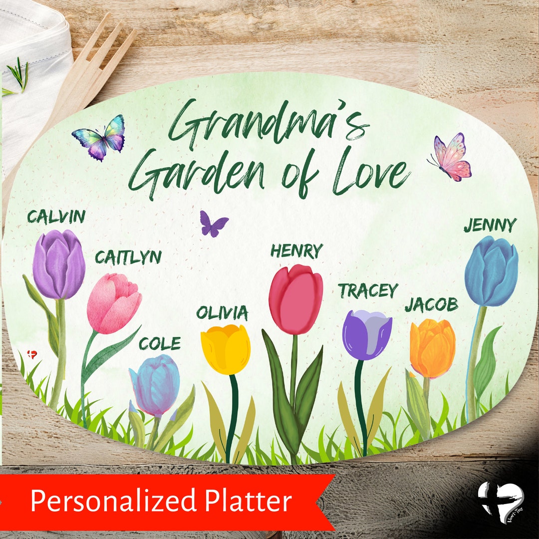 Grandmas Tulip Garden Serving Platter, Grandmother Plate From Grandkids ...