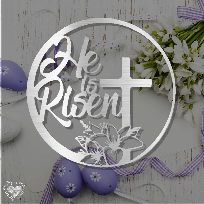 Cross Wall Hanging He is Risen Laser Cut Metal Sign Easter - Etsy