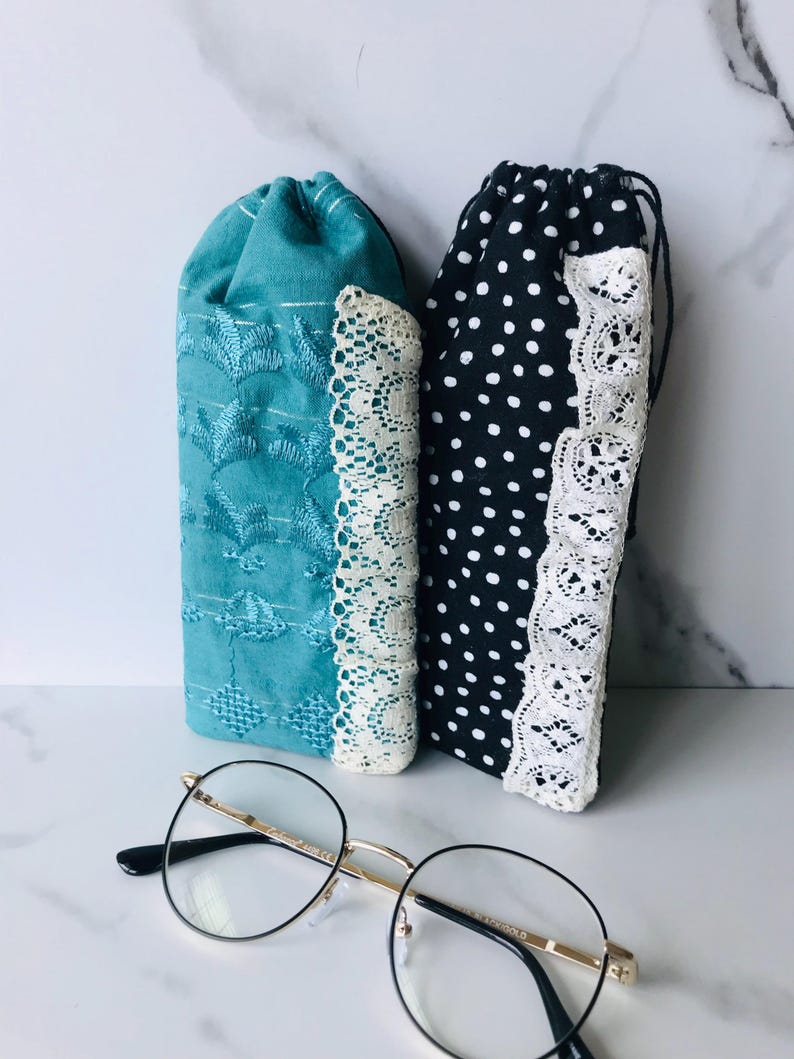 Set of 2 Handmade Eyewear Cases With Drawstring. Decorated With Antique ...