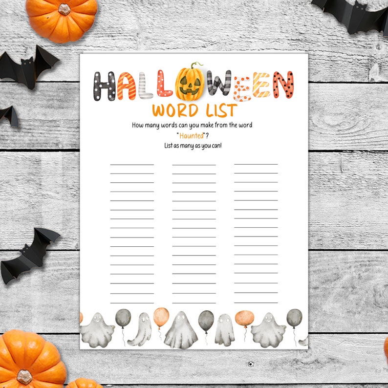 Printable Halloween Word Lists Halloween Worksheets for Kids - Etsy