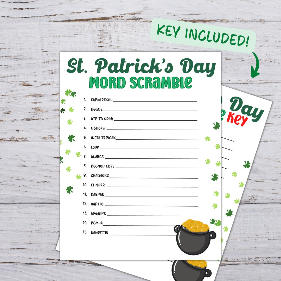 St. Patrick's Day Word Scramble, Printable St Patrick's Day Activity ...