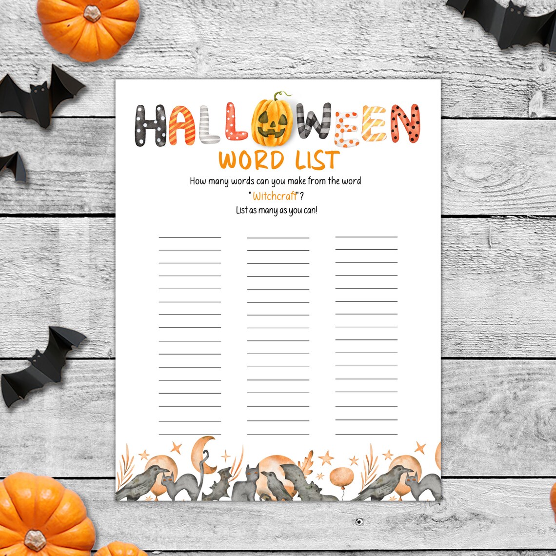 Printable Halloween Word Lists Halloween Worksheets for Kids - Etsy