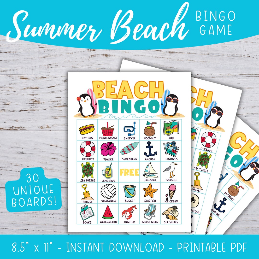 Beach Bingo Game, Printable Summer Bingo, Kids Party Activity, Birthday ...