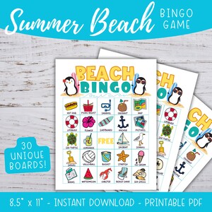 Beach Bingo Game, Printable Summer Bingo, Kids Party Activity, Birthday ...